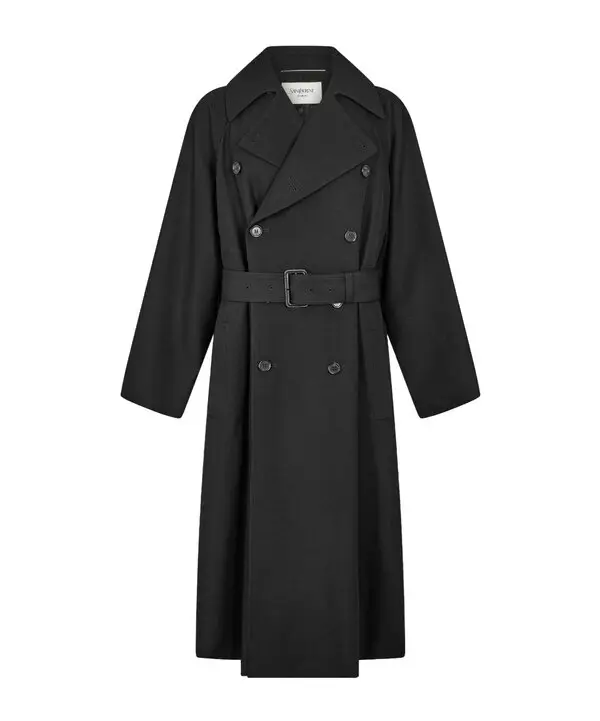 Saint Laurent Long Trench Coat - Black