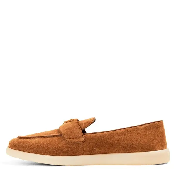 Prada Suede Leather Loafers With Rubber Sole - Brown