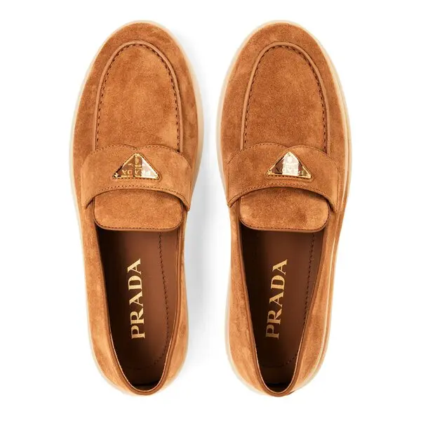 Prada Suede Leather Loafers With Rubber Sole - Brown