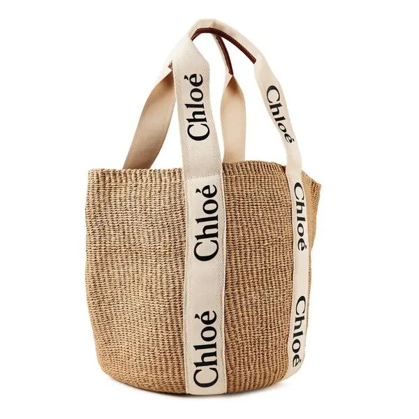 Chloé Woven Tote Bag With Logo Straps - Nude