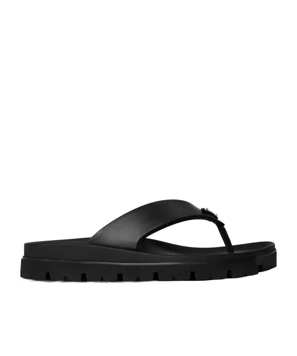 Prada Rubber Thong Sandals With Enamelled Triangle Logo - Black