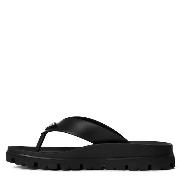 Prada Rubber Thong Sandals With Enamelled Triangle Logo - Black