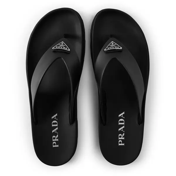 Prada Rubber Thong Sandals With Enamelled Triangle Logo - Black