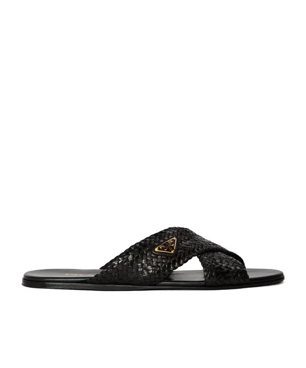 Prada Woven Flat Sandals - Black