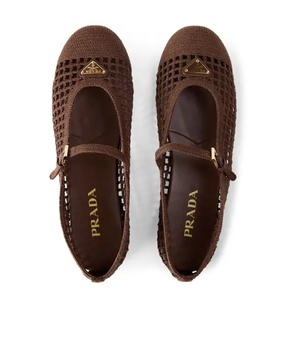 Prada Crochet Ballet Flats - Brown
