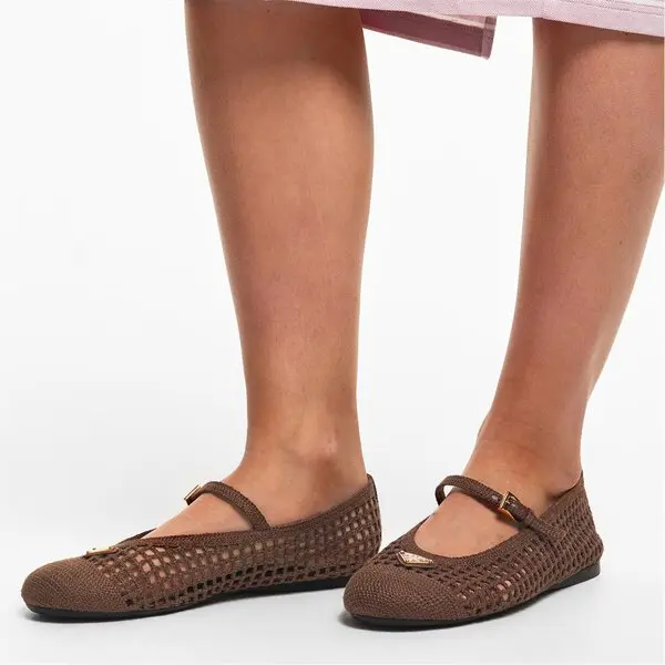 Prada Crochet Ballet Flats - Brown