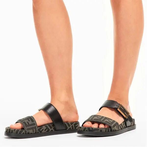 Fendi Double Strap Logo Flat Sandals