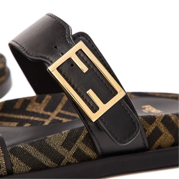 Fendi Double Strap Logo Flat Sandals
