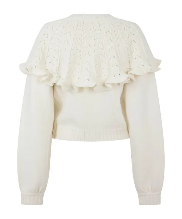 Chloé Off- Cropped Knit Cardigan With Ruffle Overlay