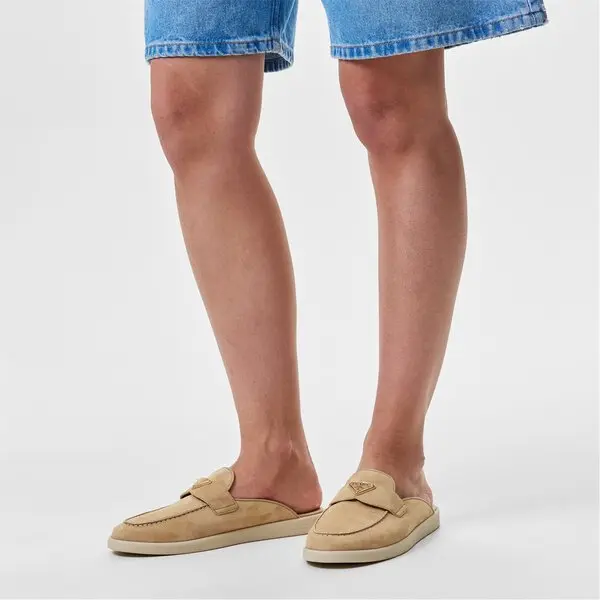Prada Logo Mules - Nude