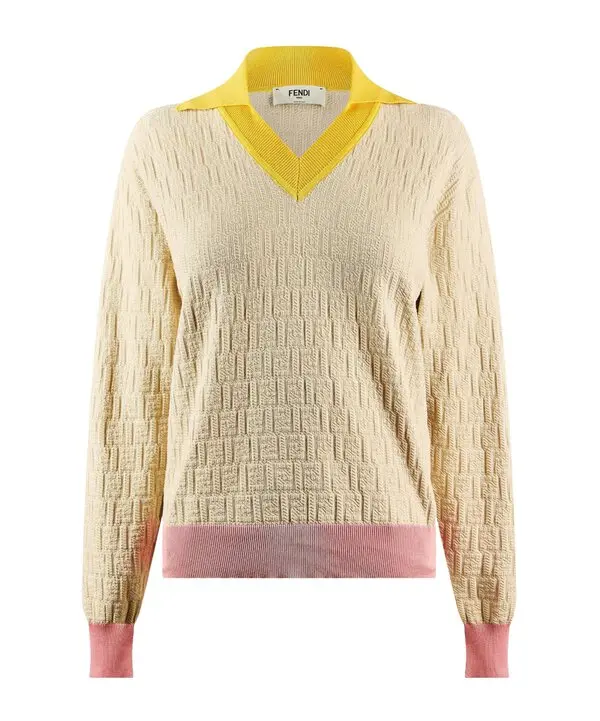 Fendi V-neck Long Sleeve Jumper - Nude