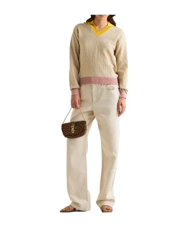 Fendi V-neck Long Sleeve Jumper - Nude