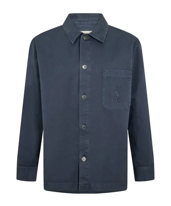 Saint Laurent Workwear Shirt Jacket With Embroidered Logo