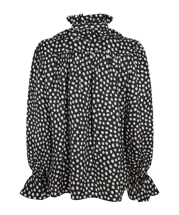 Chloé Polka Dot Ruffled High Neck Blouse