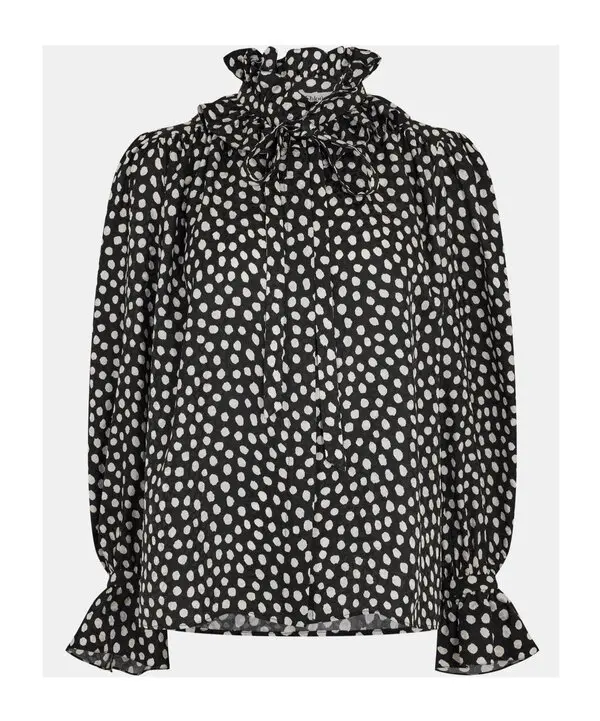 Chloé Polka Dot Ruffled High Neck Blouse