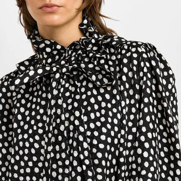 Chloé Polka Dot Ruffled High Neck Blouse