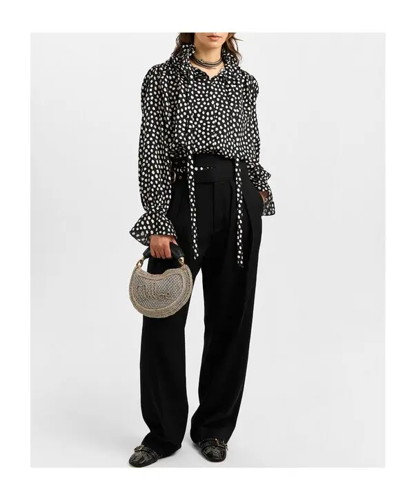 Chloé Polka Dot Ruffled High Neck Blouse