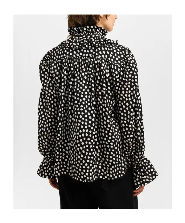 Chloé Polka Dot Ruffled High Neck Blouse