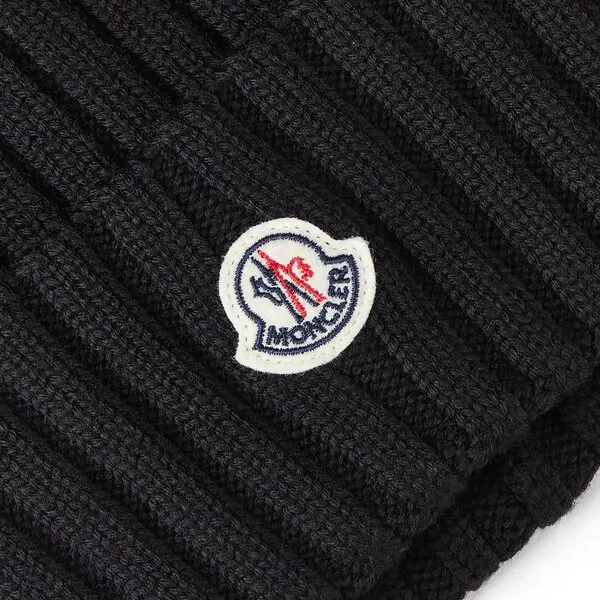 Moncler Ribbed Wool Beanie With Logo Detail