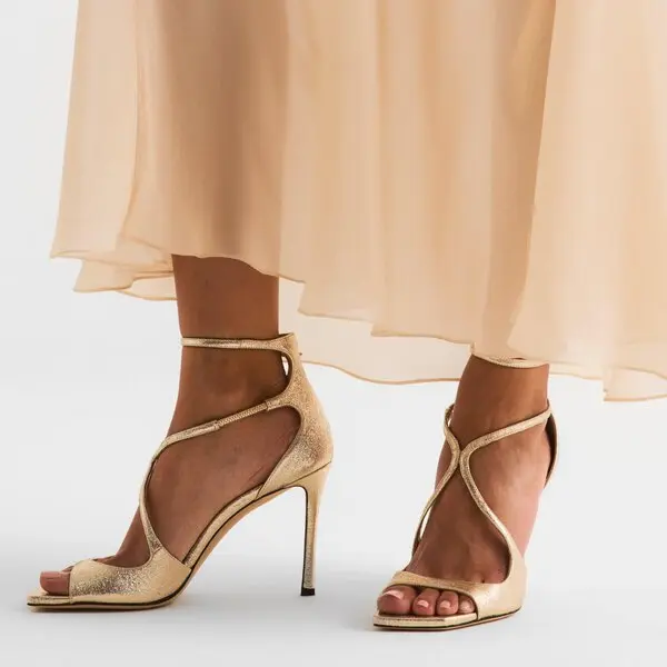 JIMMY CHOO Metallic Leather Strappy High-heeled Sandals
