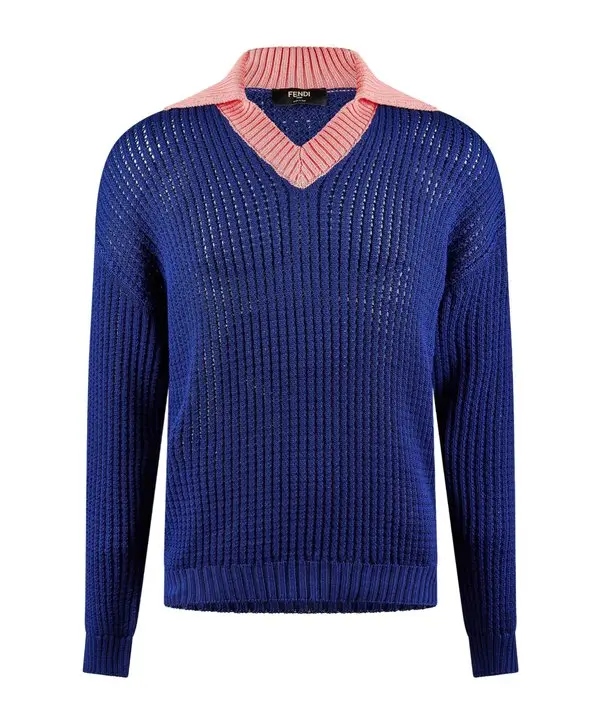 Fendi V-neck Knit Sweater - Blue
