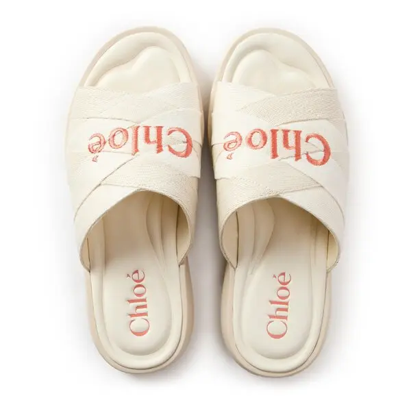 Chloé Flat Logo Sandals - White