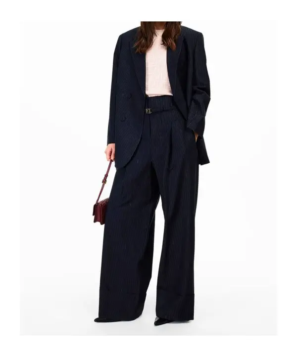 Fendi High Waist Wide Leg Pinstripe Pants - Black