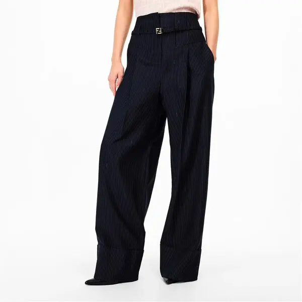 Fendi High Waist Wide Leg Pinstripe Pants - Black