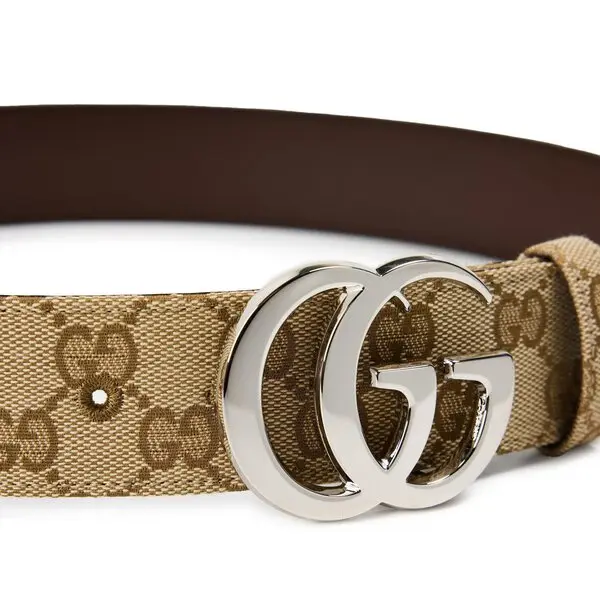 Gucci Monogrammed Canvas Belt With Silver Tone Buckle