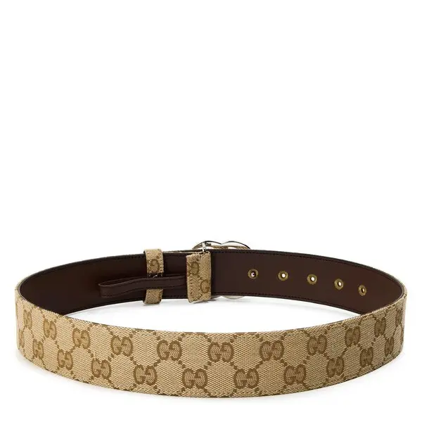 Gucci Monogrammed Canvas Belt With Silver Tone Buckle