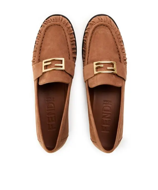 Fendi Front Logo Loafers - Brown