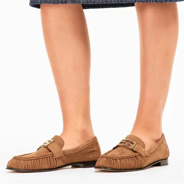 Fendi Front Logo Loafers - Brown