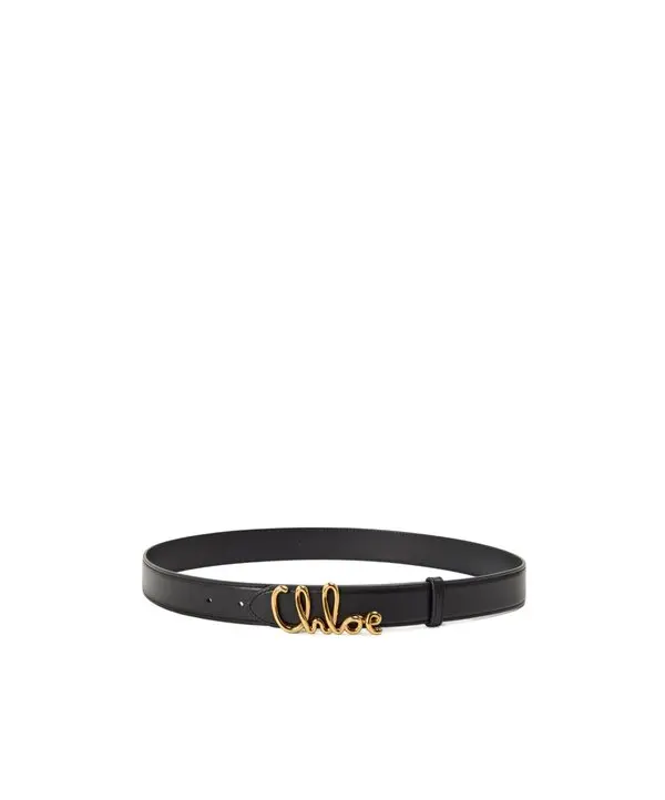 Chloé Leather Belt With Lettering Buckle - Black