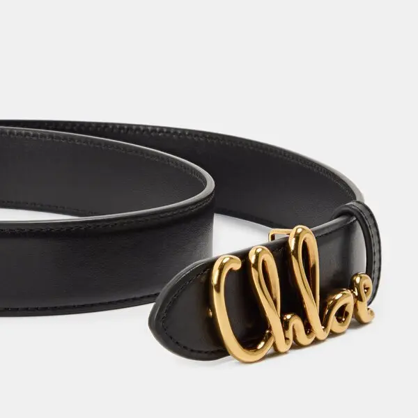 Chloé Leather Belt With Lettering Buckle - Black