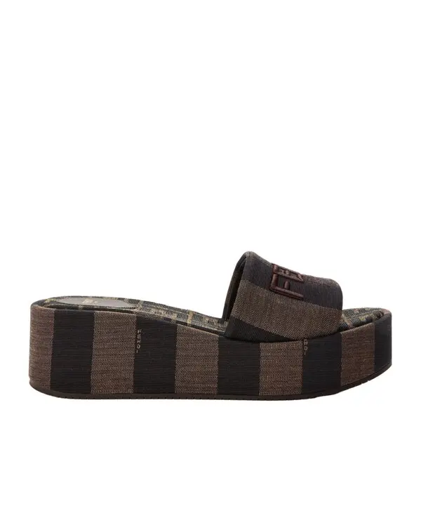 Fendi Jacquard Platform Slides - Black