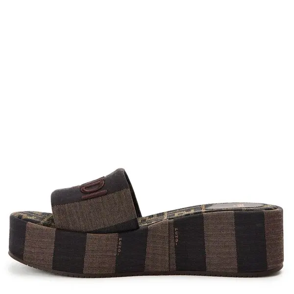 Fendi Jacquard Platform Slides - Black