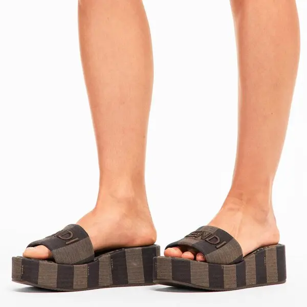 Fendi Jacquard Platform Slides - Black