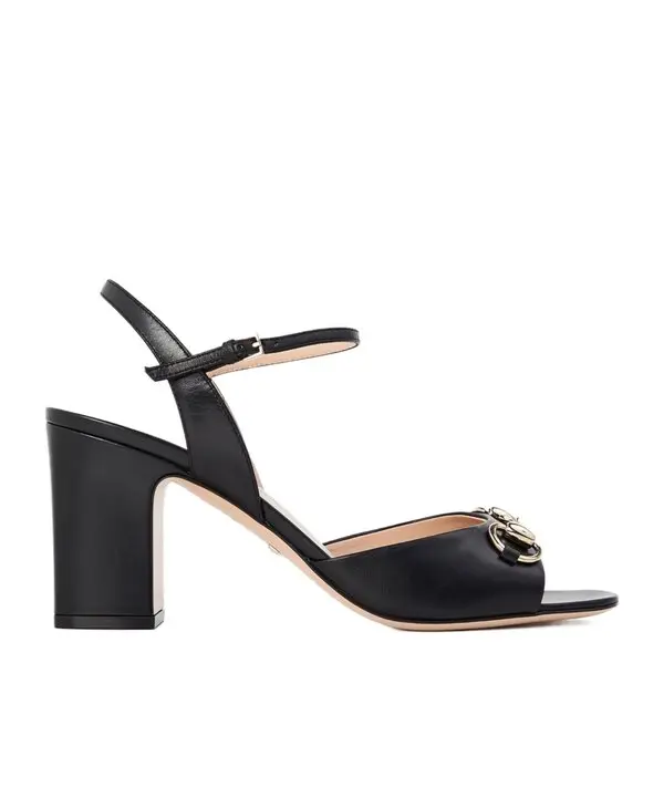 Gucci Lady Horsebit Heeled Sandals With Ankle Buckle