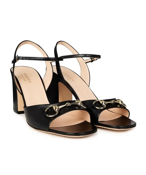 Gucci Lady Horsebit Heeled Sandals With Ankle Buckle