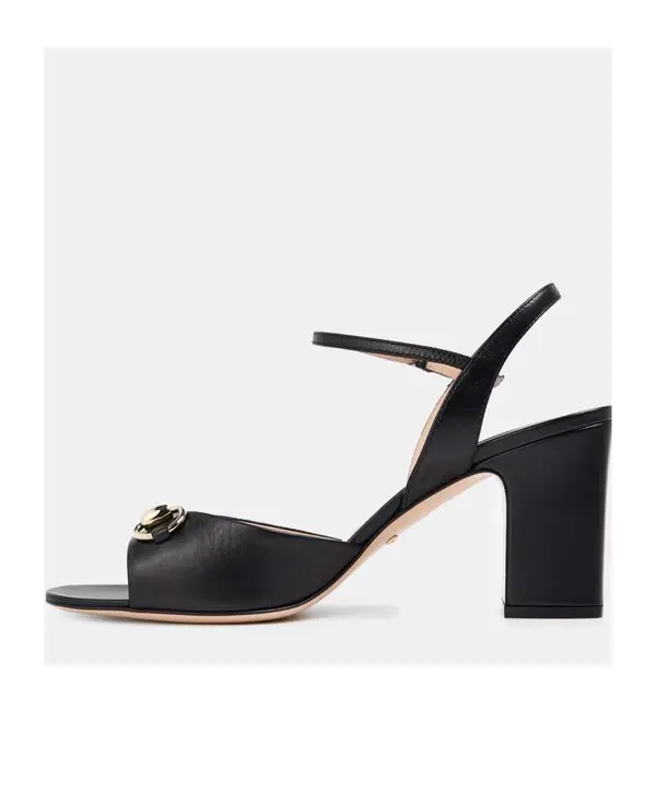 Gucci Lady Horsebit Heeled Sandals With Ankle Buckle