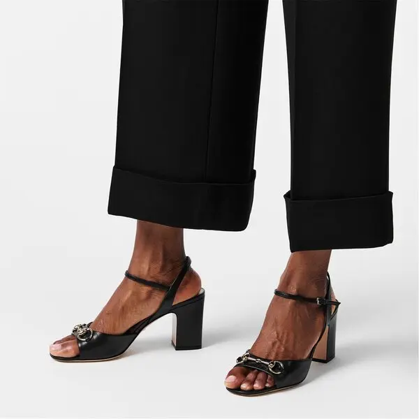 Gucci Lady Horsebit Heeled Sandals With Ankle Buckle