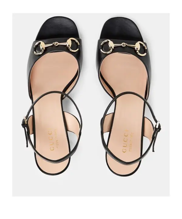 Gucci Lady Horsebit Heeled Sandals With Ankle Buckle