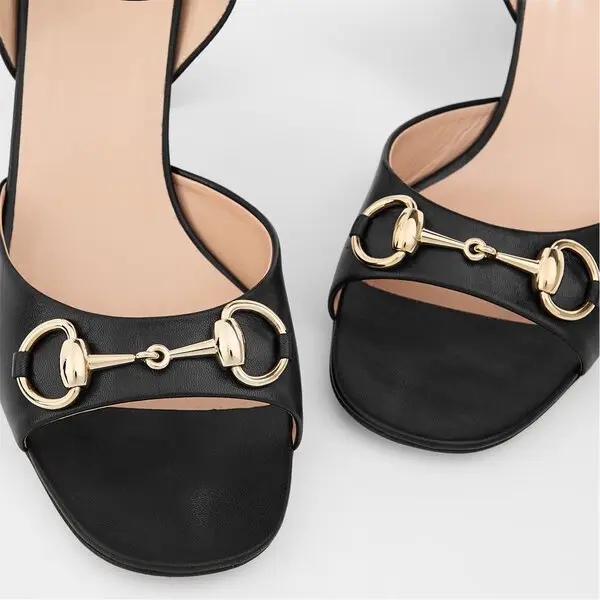 Gucci Lady Horsebit Heeled Sandals With Ankle Buckle