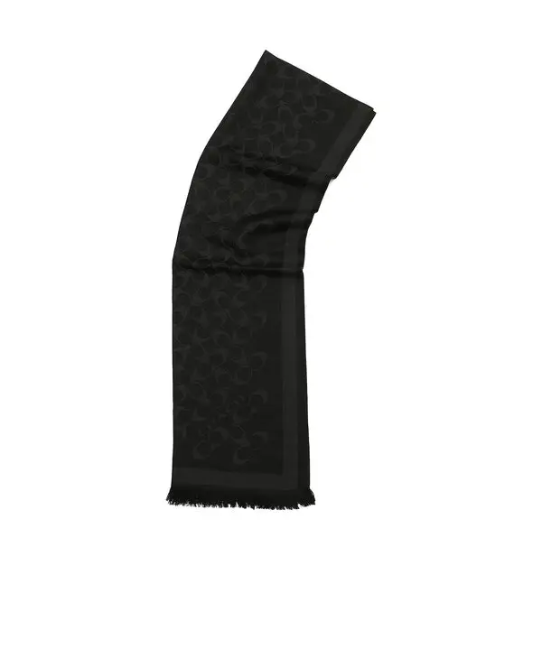 COACH Dark Pattern Monogram Fringed Long Scarf