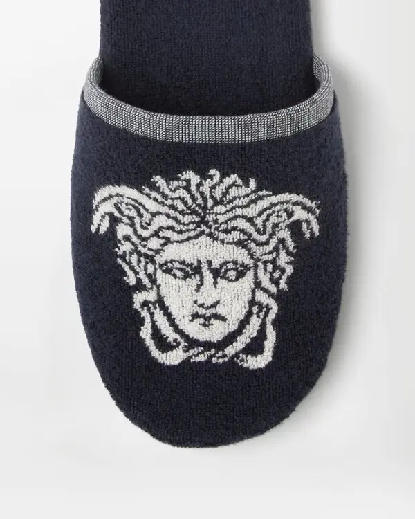 Versace Cotton Terry Jacquard Slippers With Medusa Motif - Blue