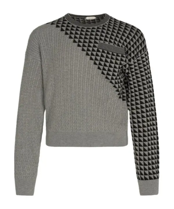 Versace Geometric Pattern Cable Knit Sweater - Gray