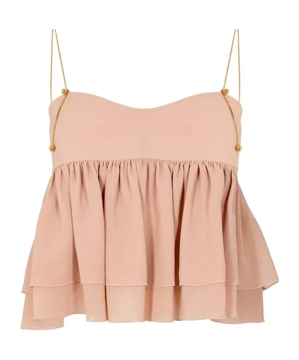 Chloé Peplum Camisole Top With Chain Straps And Ruffle Hem