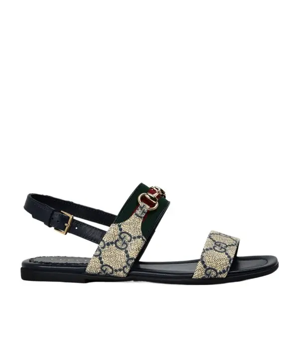 Gucci Canvas Sandals With Horsebit Detail - Black