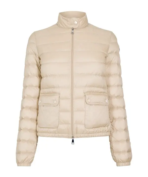 Moncler Lans Short Down Jacket With Stand Collar And Zip Fastening - Nude