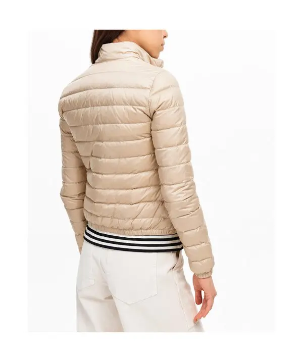 Moncler Lans Short Down Jacket With Stand Collar And Zip Fastening - Nude